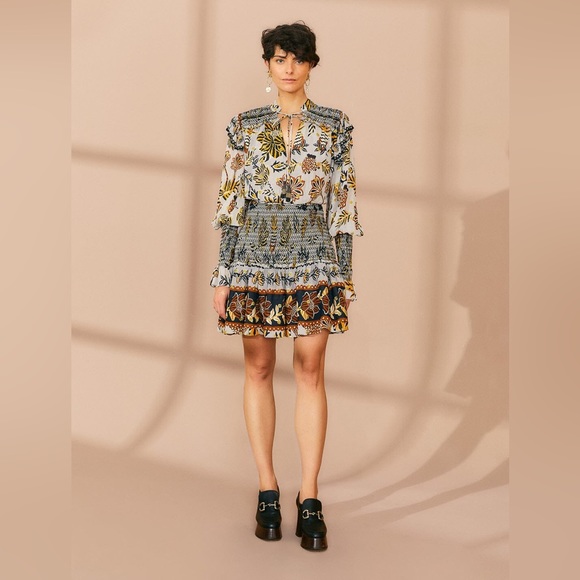 FARM Rio | Dresses | Nwt Farm Rio Silver Floral Tapestry Mini Dress ...